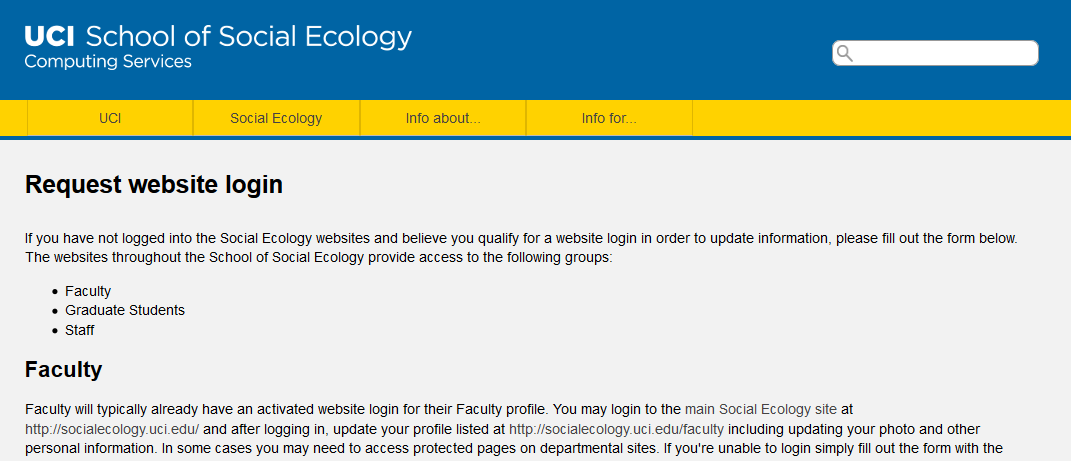 Social Ecology Website Login | Social Ecology Computing Services