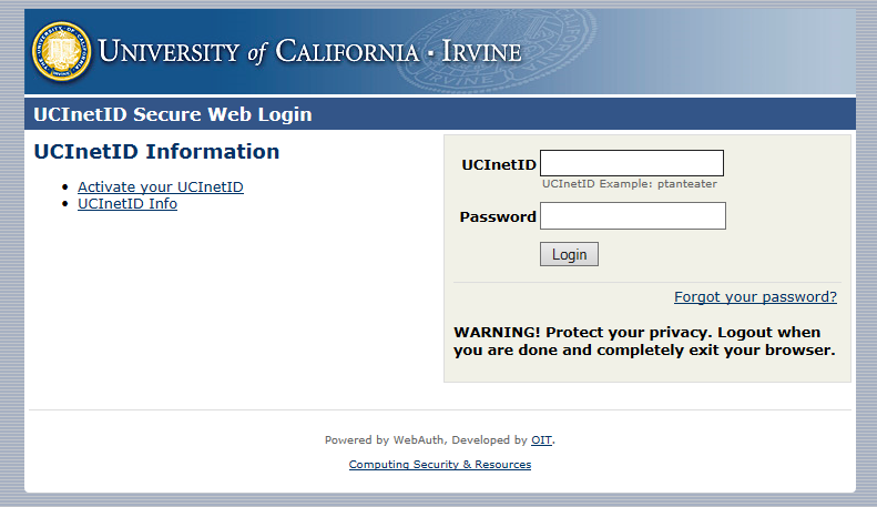 Social Ecology Website Login | Social Ecology Computing Services